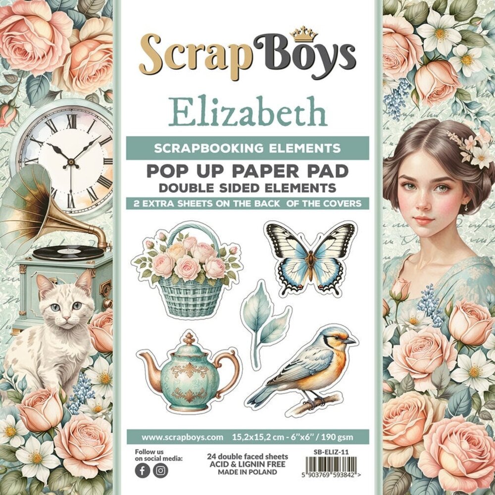 ScrapBoys Elizabeth 6x6 Inch Pop Up Paper Pad (SB-ELIZ-11) - Paperpads.nl