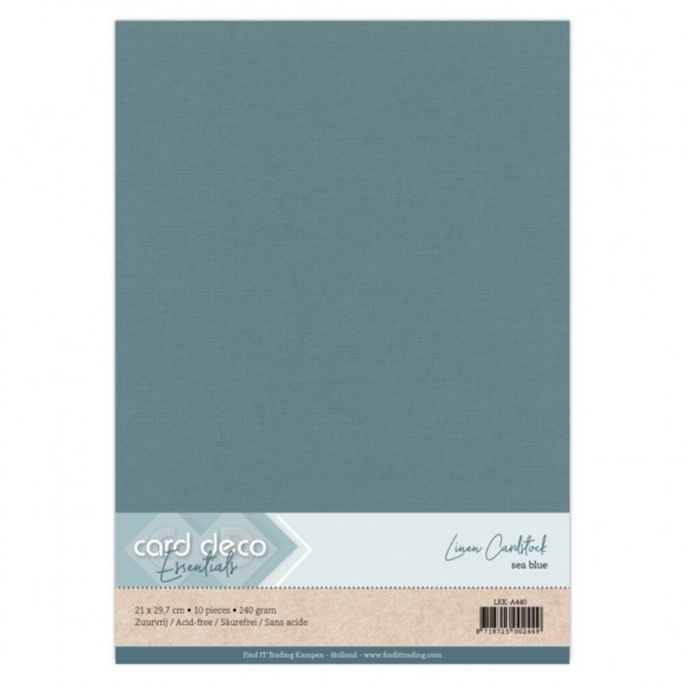 Card Deco Linen Cardstock Sea Blue 10 Vel A4 (LKK-A440) - Paperpads.nl