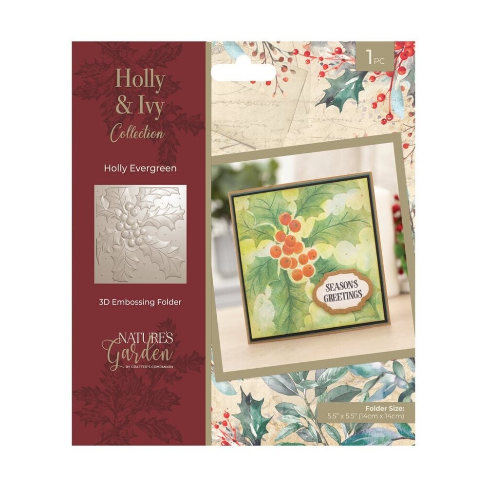 Crafter's Companion Holly & Ivy 3D Embossing Folder Holly Evergreen (N ...