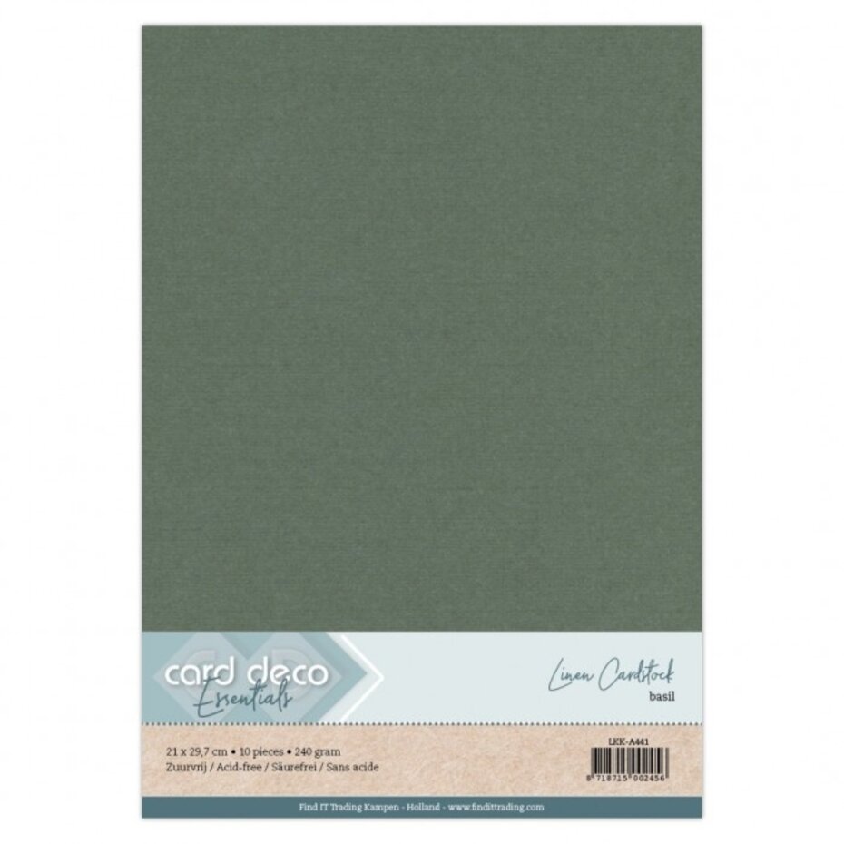 Card Deco Linen Cardstock Basilicum 10 Vel A4 (LKK-A441) - Paperpads.nl