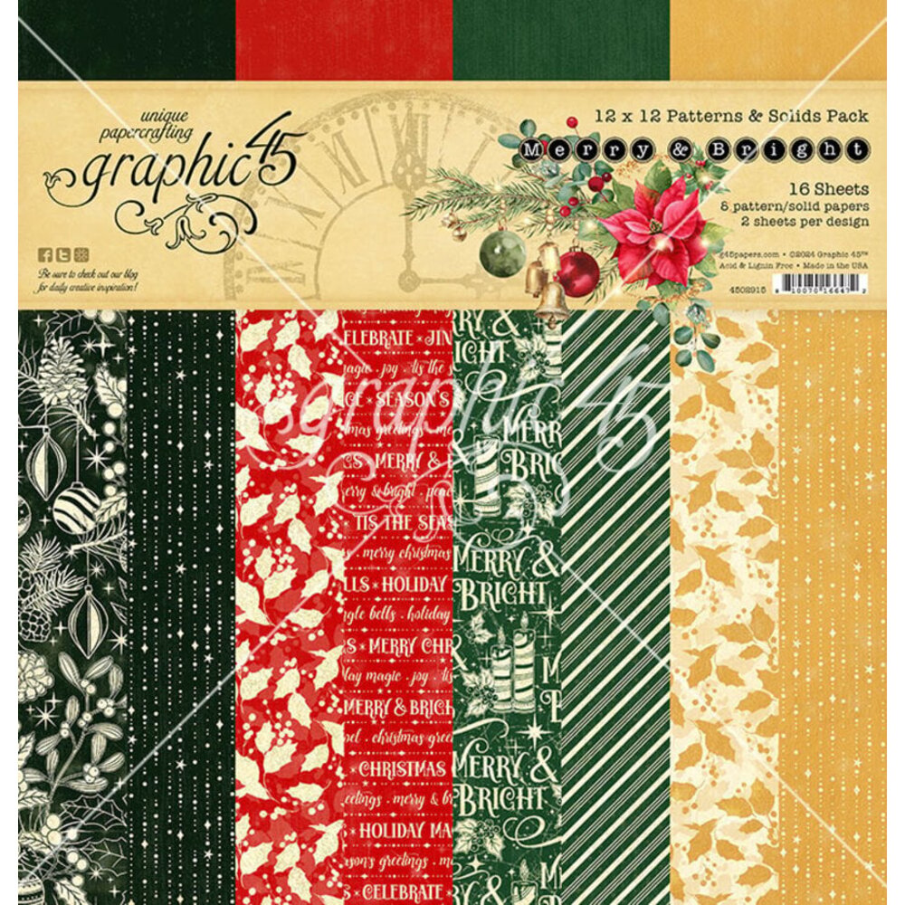 Graphic 45 Merry & Bright 12x12 Inch Patterns & Solids Paper Pack (450 ...