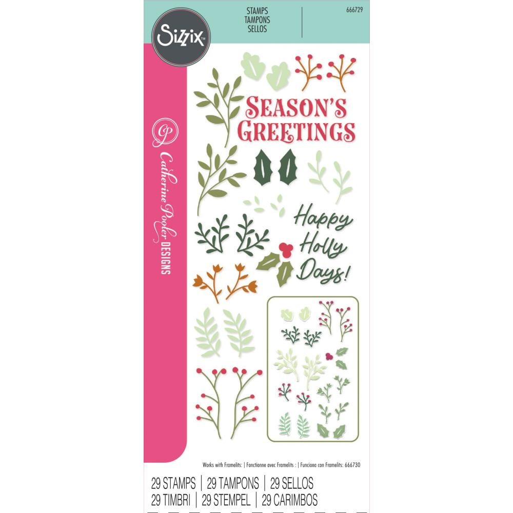 Sizzix Clear Stamps Happy Holly Days (666729) - Paperpads.nl