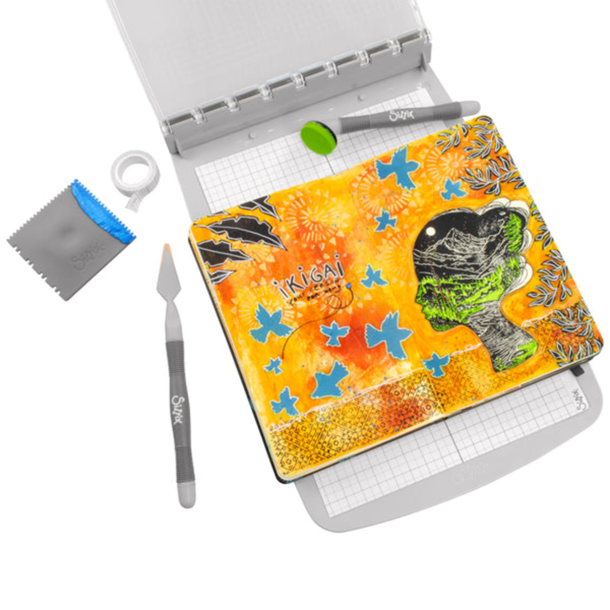 Sizzix Cat Kerr Stencil & Stamp Ikigai (666756) - Paperpads.nl