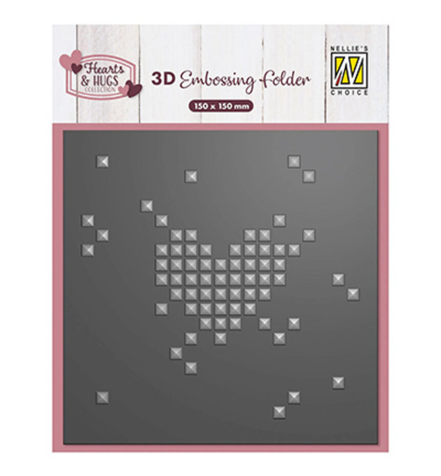 Nellie Snellen 3D Embossing Folder Pixel Heart (EF3D0109) - Paperpads.nl