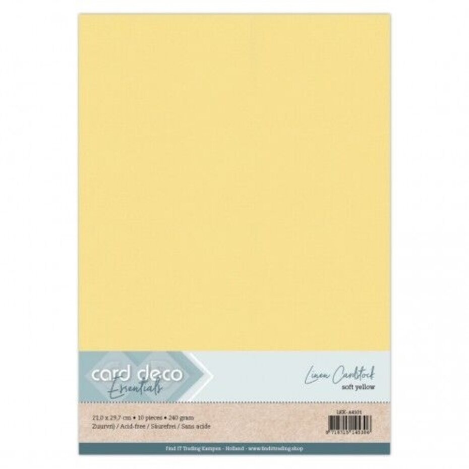 Card Deco Linen Cardstock Soft Yellow 10 Vel A4 (LKK-A4101) - Paperpads.nl