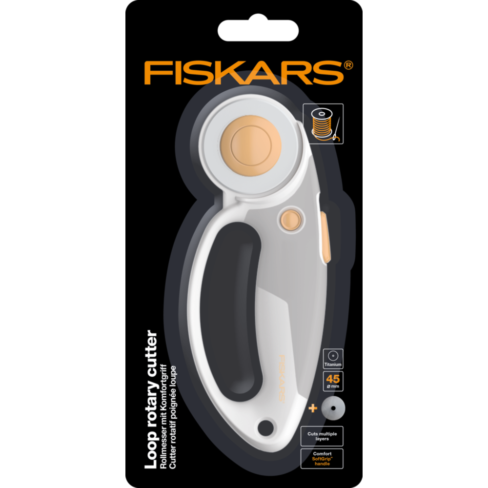 Fiskars Loop Rotary Cutter Ø45mm SoftGrip Titanium (1066047) - Paperpads.nl
