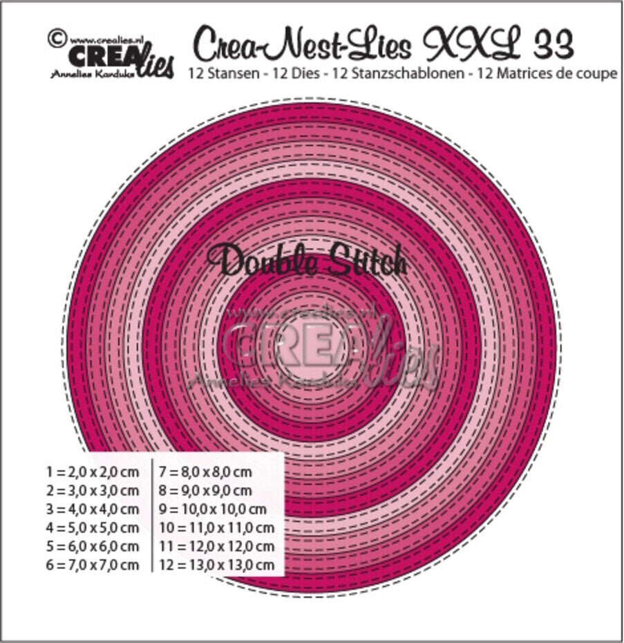 Crealies Nest Dies Circles Double Stitch Line (CLNestXXL33) - Paperpads.nl