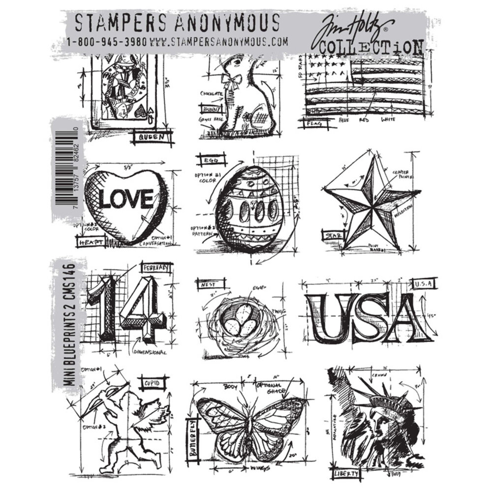 Stampers Anonymous Cling Stamps Mini Blueprints #2 (CMS146) - Paperpads.nl