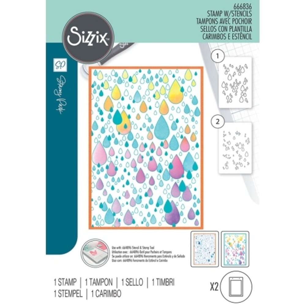 Sizzix Stacey Park Clear Stamps with Stencils Drip Drip Drop (666836 ...