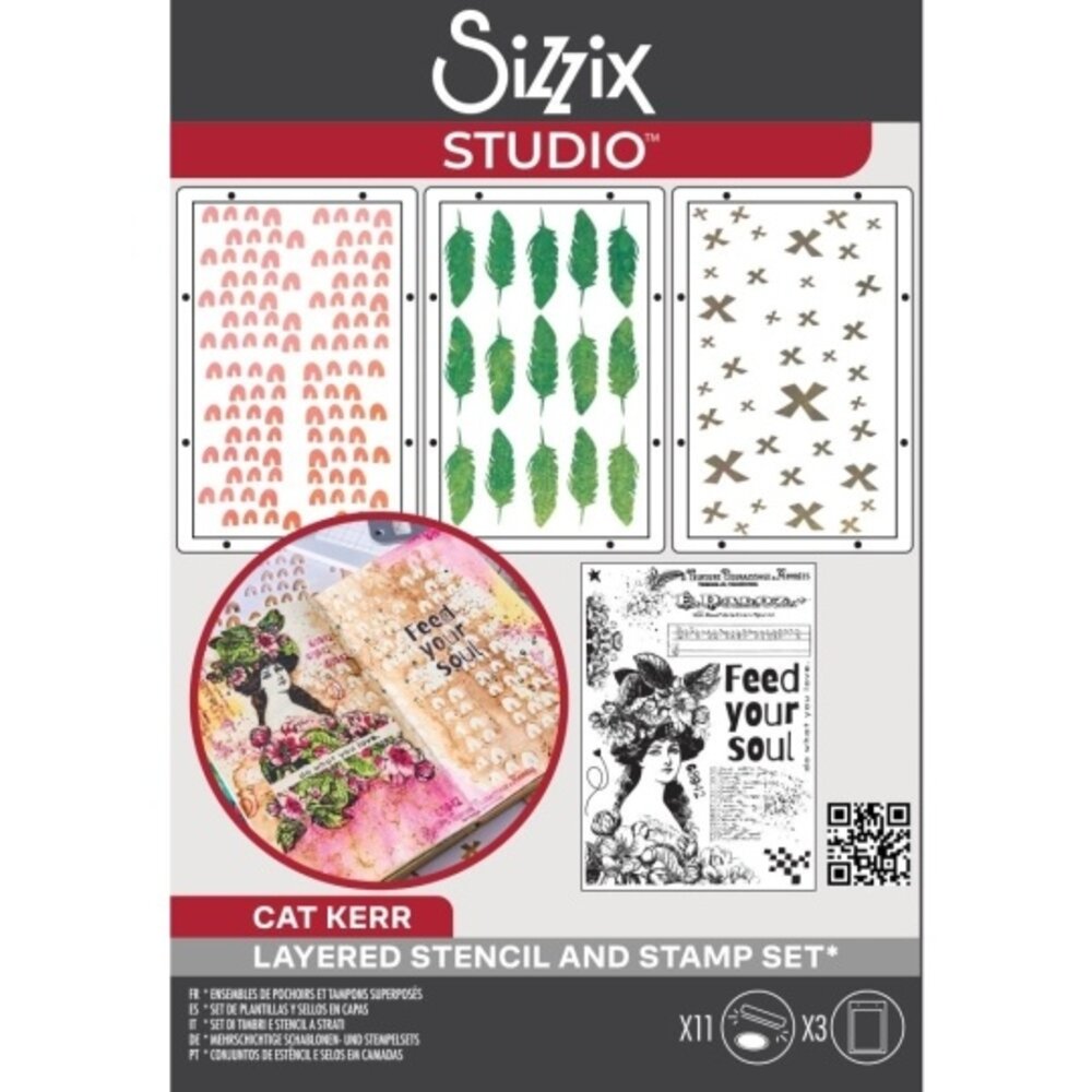 Sizzix Studio Cat Kerr Clear Stamps with Stencils Feed your Soul (6667 ...