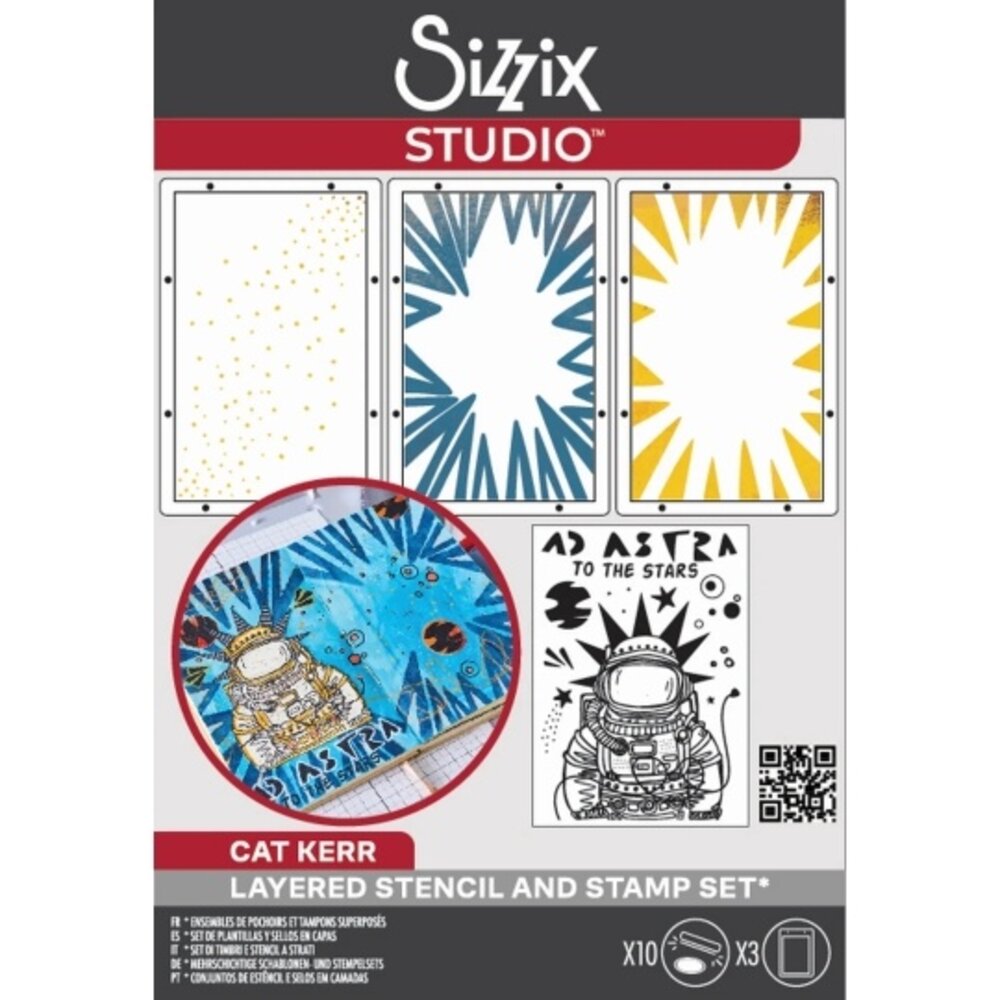 Sizzix Studio Cat Kerr Clear Stamps with Stencils Ad Astra (666753 ...