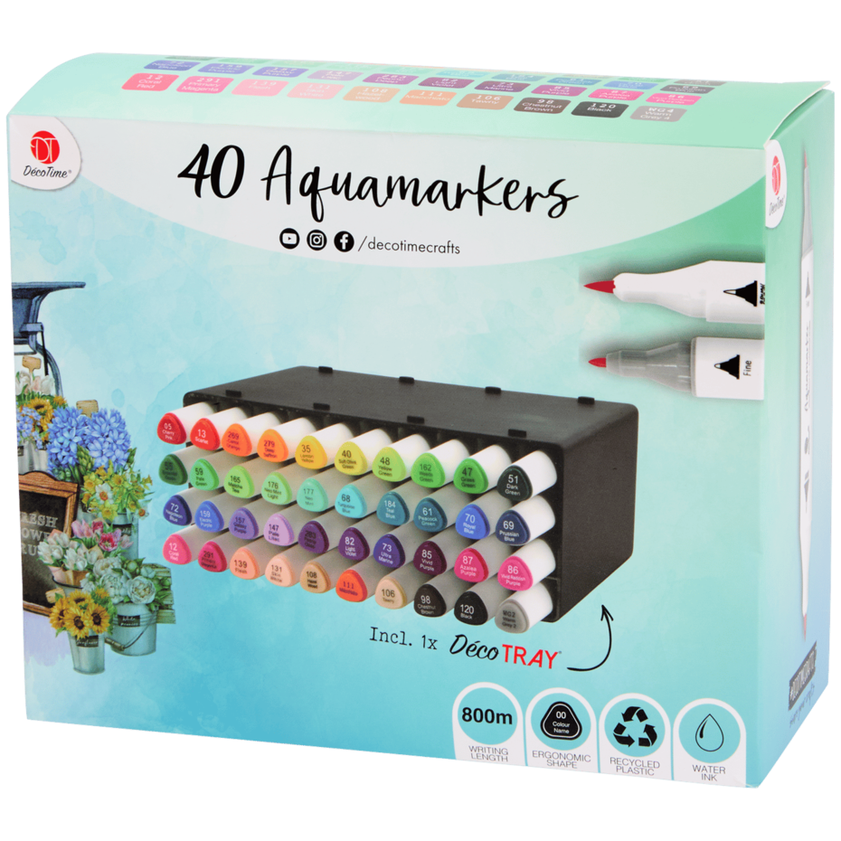 DécoTime 40 Aquamarkers In Opbergtray (3215219) - Paperpads.nl