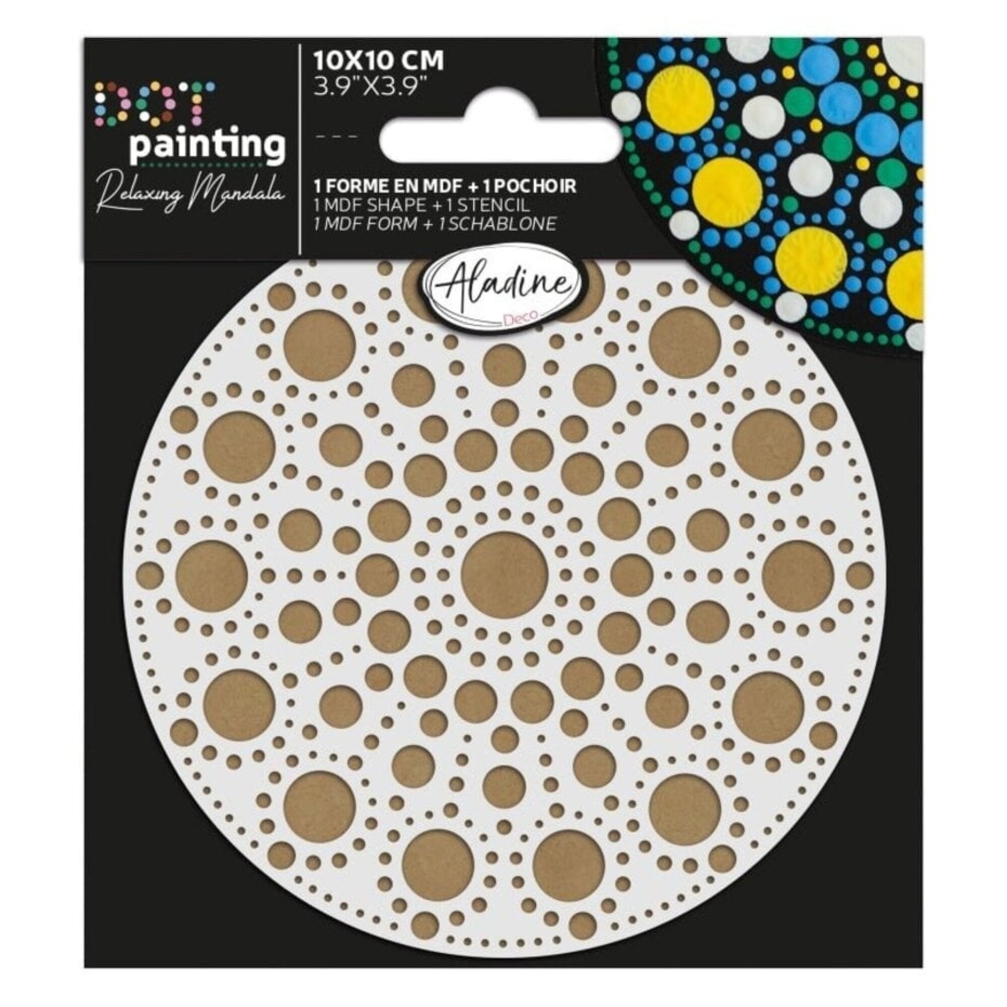 Aladine Dot Painting MDF Board & Stencil 10cm Round (85500) - Paperpads.nl