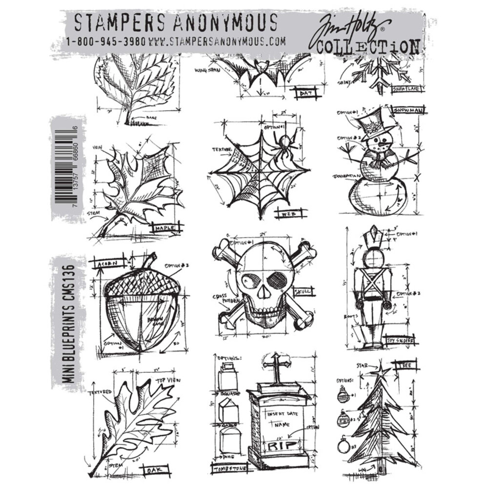 Stampers Anonymous Cling Stamps Mini Blueprints (CMS136) - Paperpads.nl