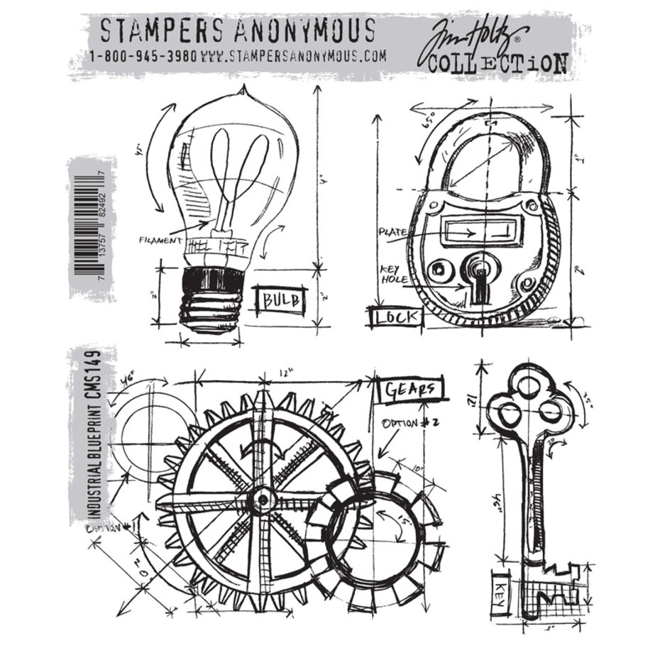 Stampers Anonymous Cling Stamps Industrial Blueprint (CMS149 ...