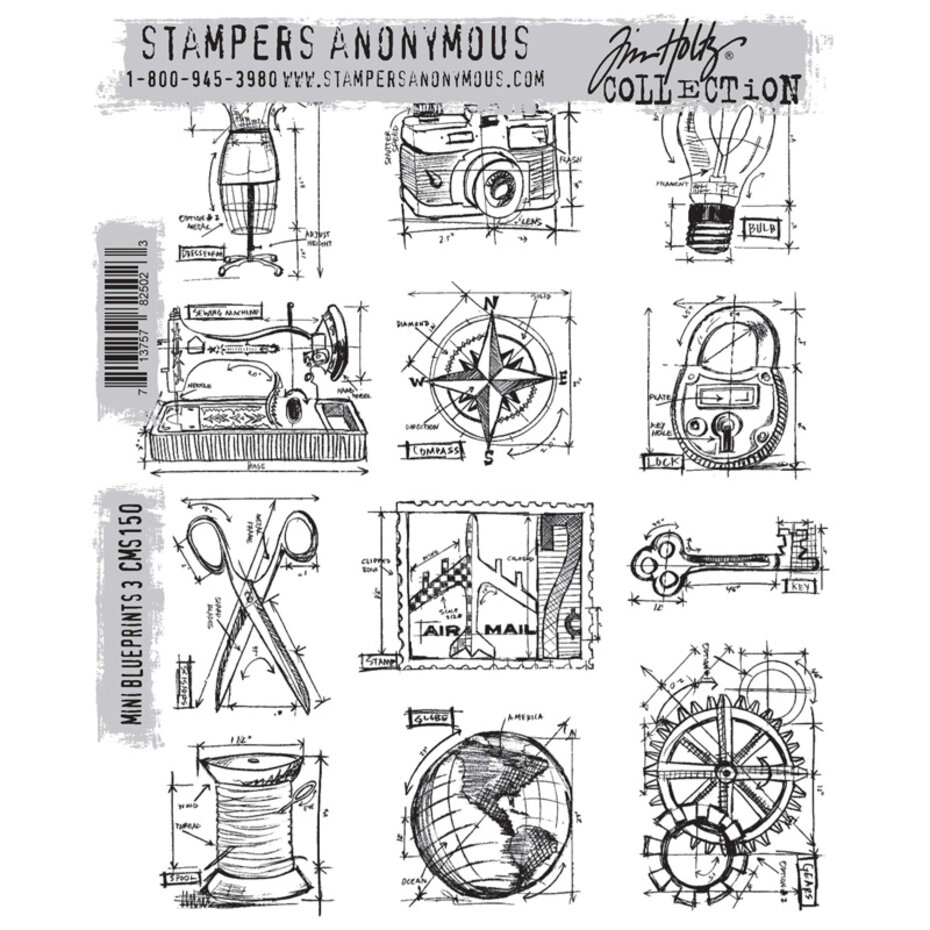 Stampers Anonymous Cling Stamps Mini Blueprints 3 (CMS150) - Paperpads.nl