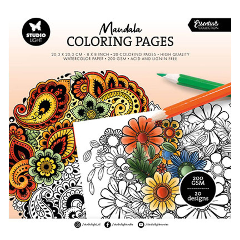 Studio Light Essentials Coloring Pages 8x8 Inch Mandala (SL-ES-CPP283 ...