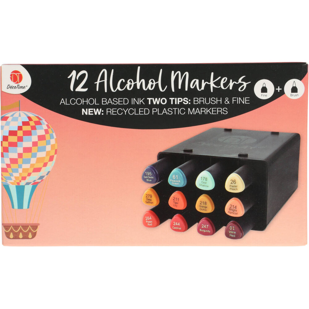 DécoTime 12 Alcohol Markers Cardinal (3005439) - Paperpads.nl