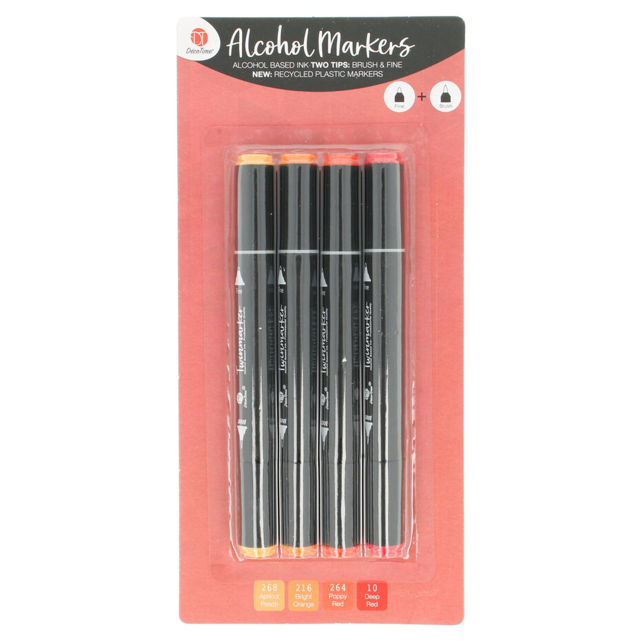 DécoTime 4 Alcohol Markers Poppy Red (3005417) - Paperpads.nl