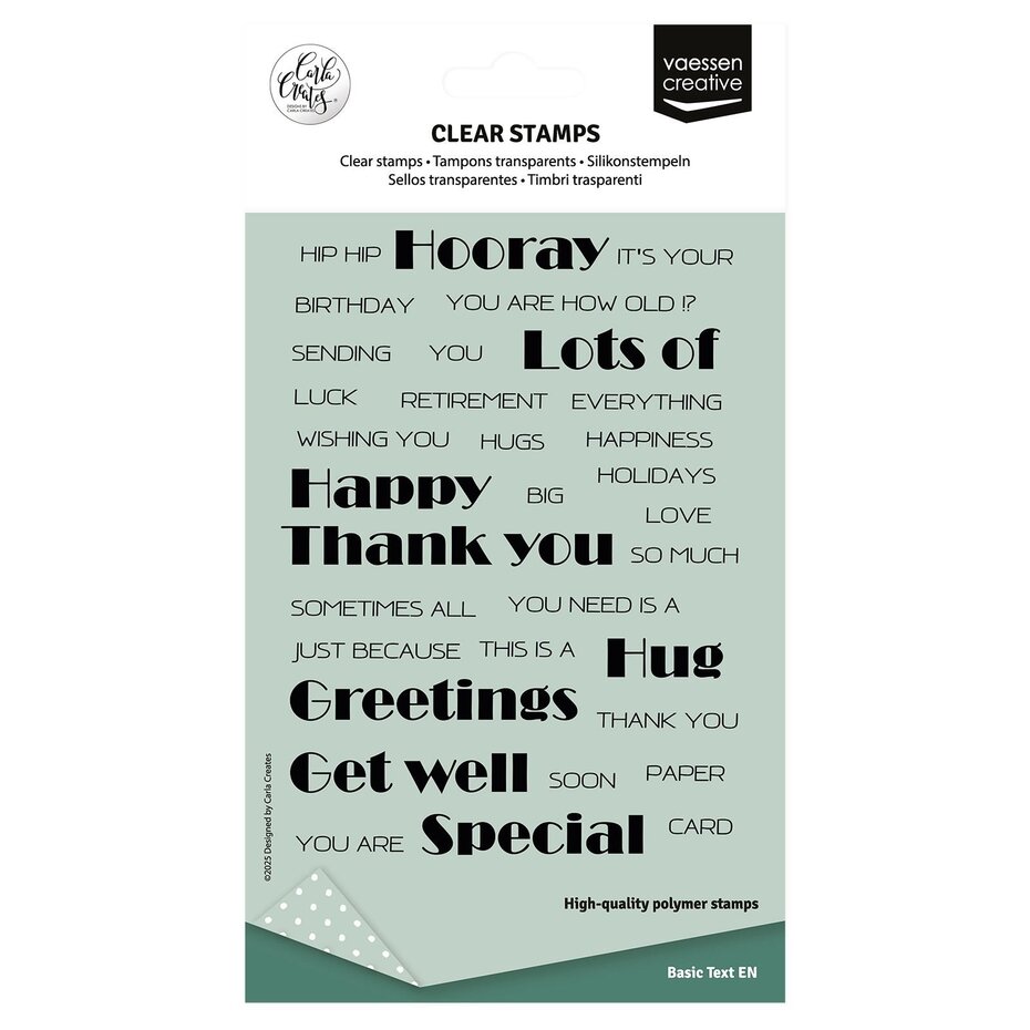 Vaessen Creative Clear Stamps Basic Text EN (CAR0202) - Paperpads.nl