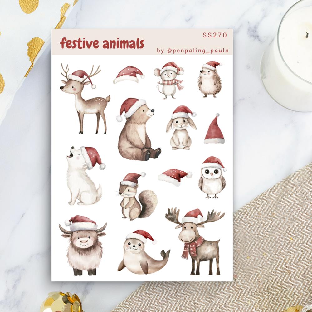 Penpaling Paula Festive Animals Sticker Sheet (SS270) - Paperpads.nl