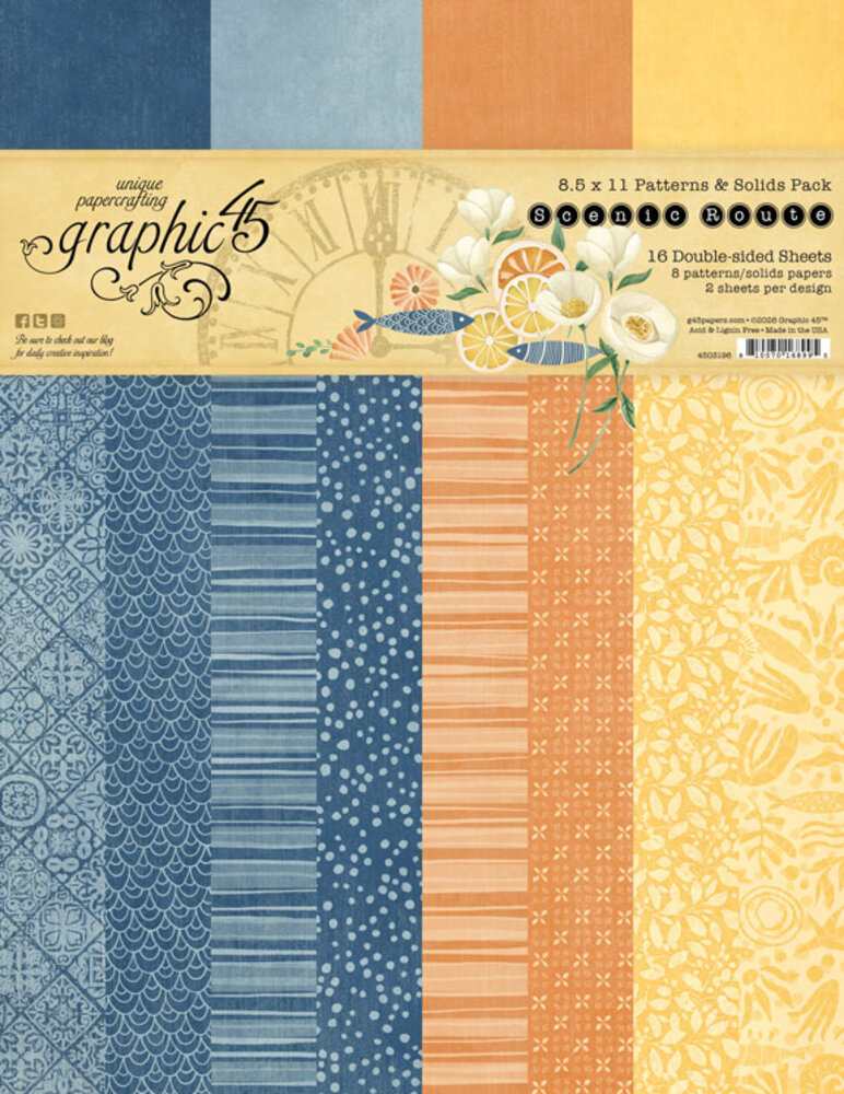 Graphic 45 Scenic Route 8.5x11 Inch Patterns & Solids Pack (4503196 ...