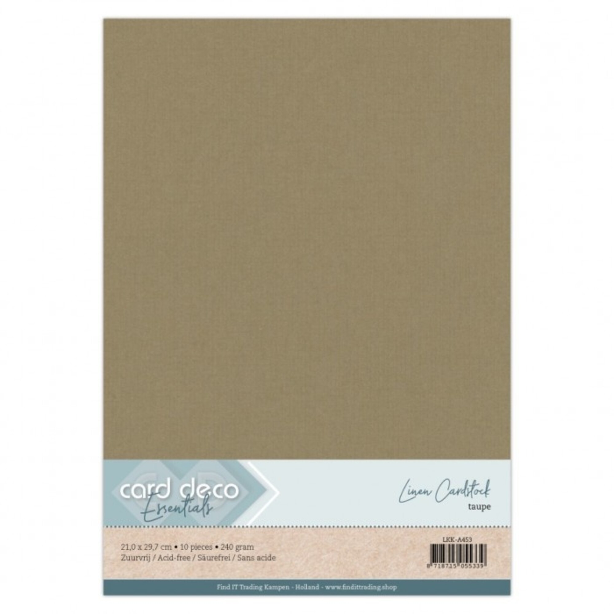 Card Deco Linen Cardstock Taupe 10 Vel A4 (LKK-A453) - Paperpads.nl