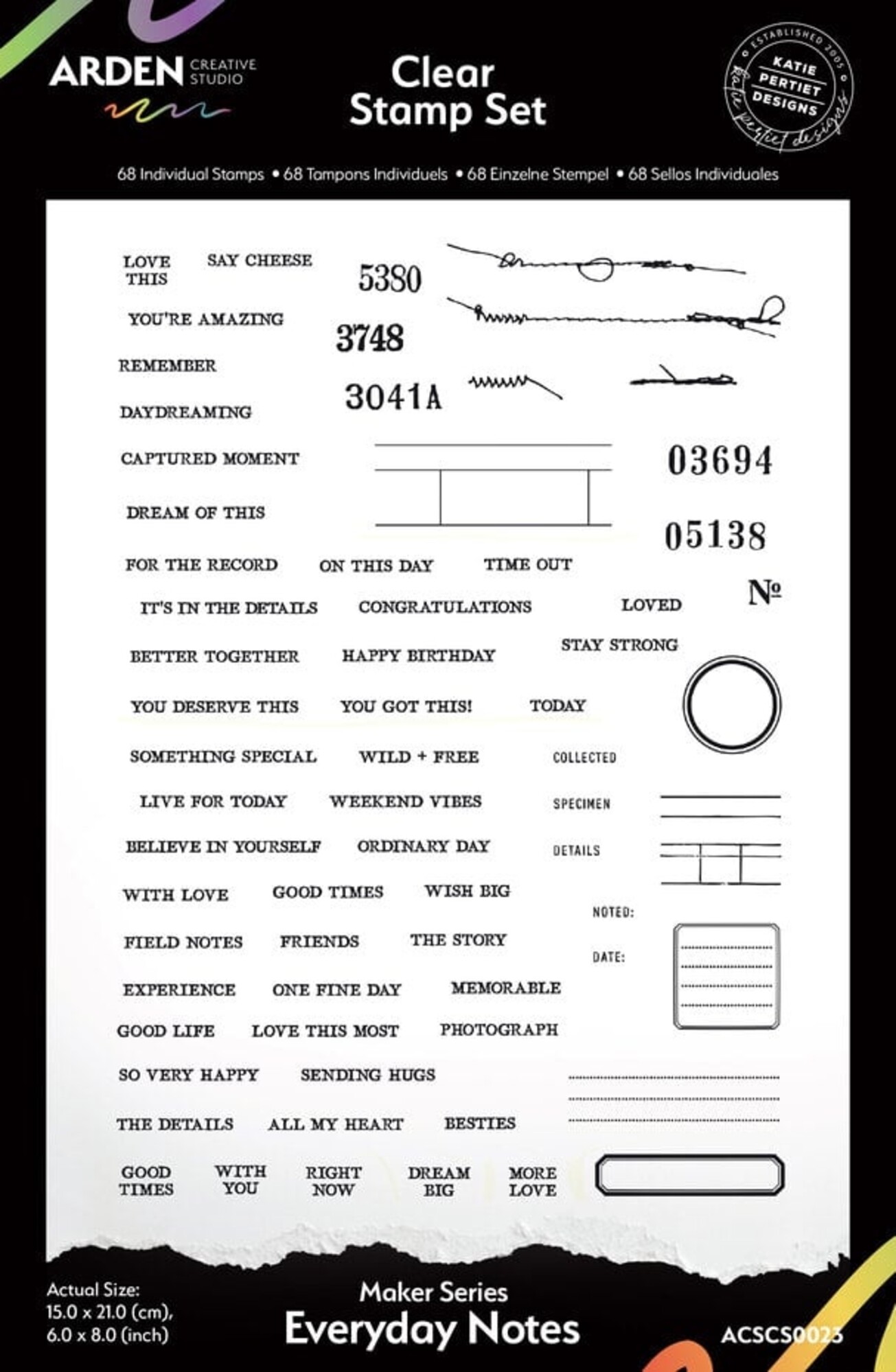 Arden Creative Studio Field Notes Everyday Notes 6x8 Inch Clear Stamp ...