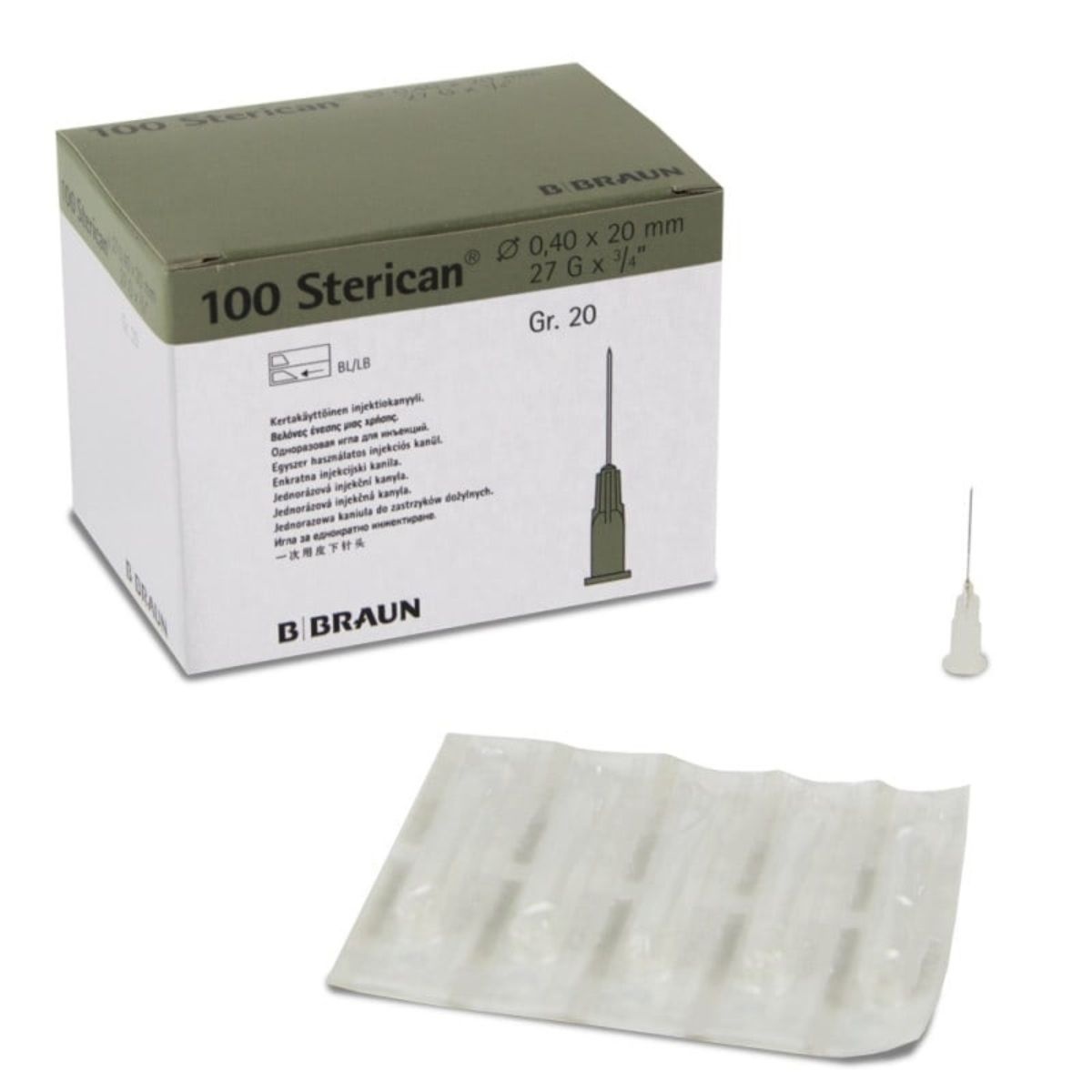 Injectienaalden Nr. 20 (27G x 0,40 x 20 mm, Grijs) 100 stuks - De Boer Dental