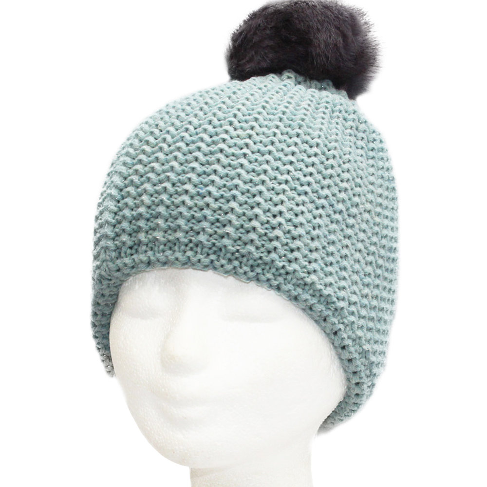 Dames Muts met fur pompon "lurex" - Mint | Megatip.be
