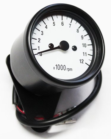 12.000 RPM Tachometer Black / White kopen bij CafeRacerWebshop.com
