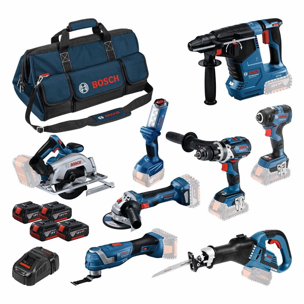 Bosch Blauw 8 Toolkit 18V | Combiset 4x 5.0Ah + lader | In tas kopen ...
