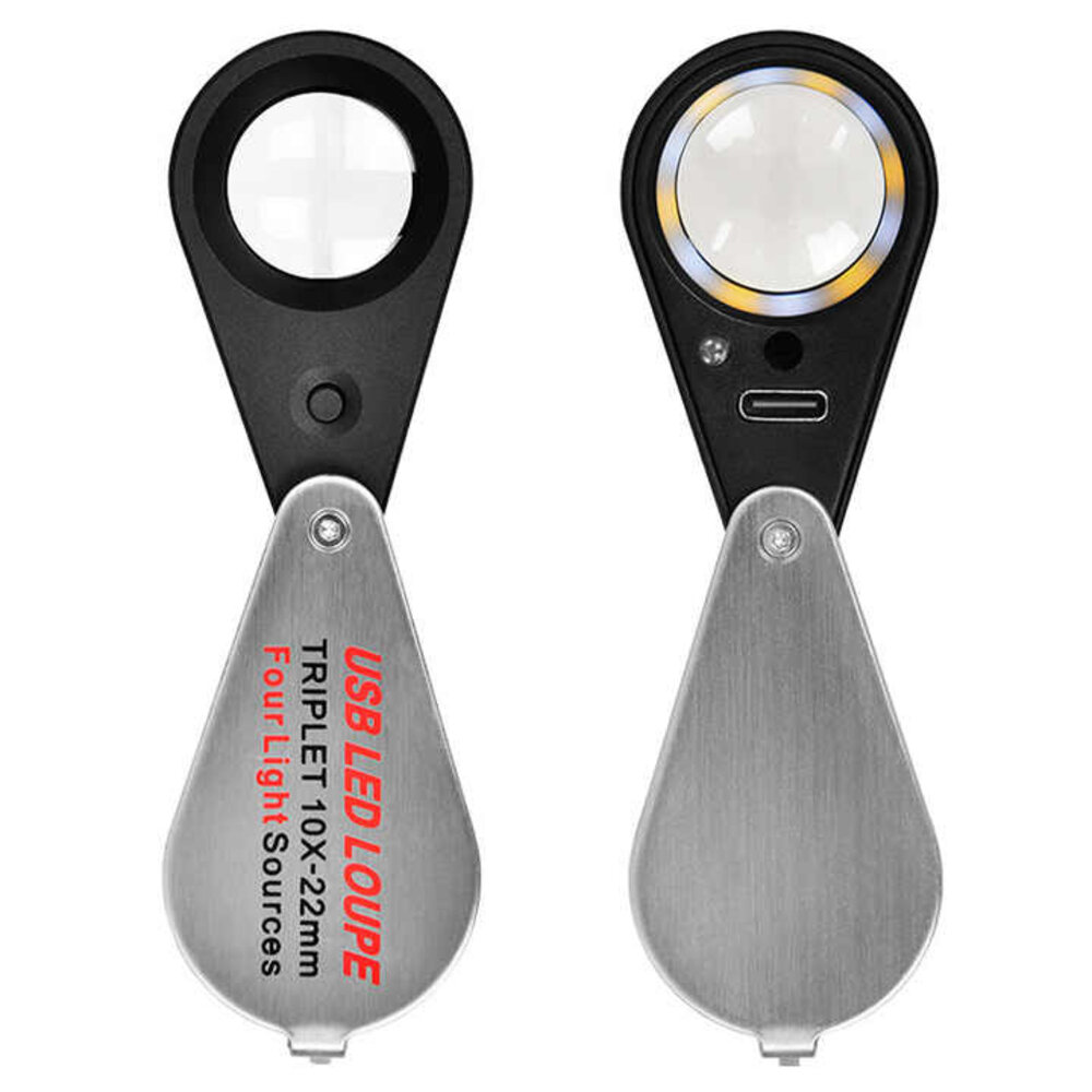 Magnifier Triplet 10x with LED and UV lighting USB - Veldshop