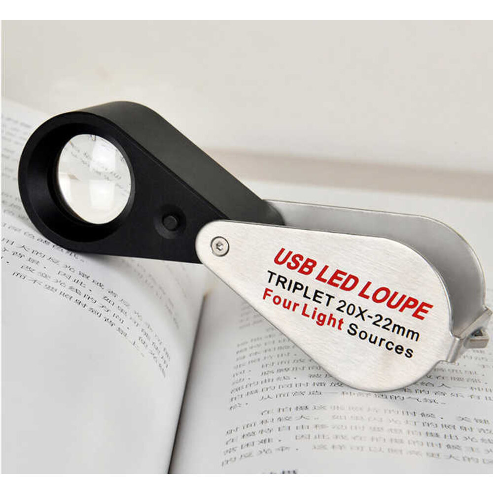 Magnifier Triplet 20x with LED and UV lighting USB - Veldshop