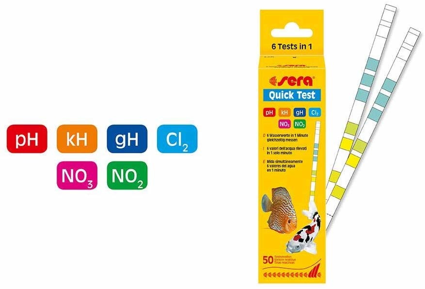 Sera quick test 6 in 1 | Direct Inzicht in pH, kH, gH, Cl2, NO3 en NO2 ...