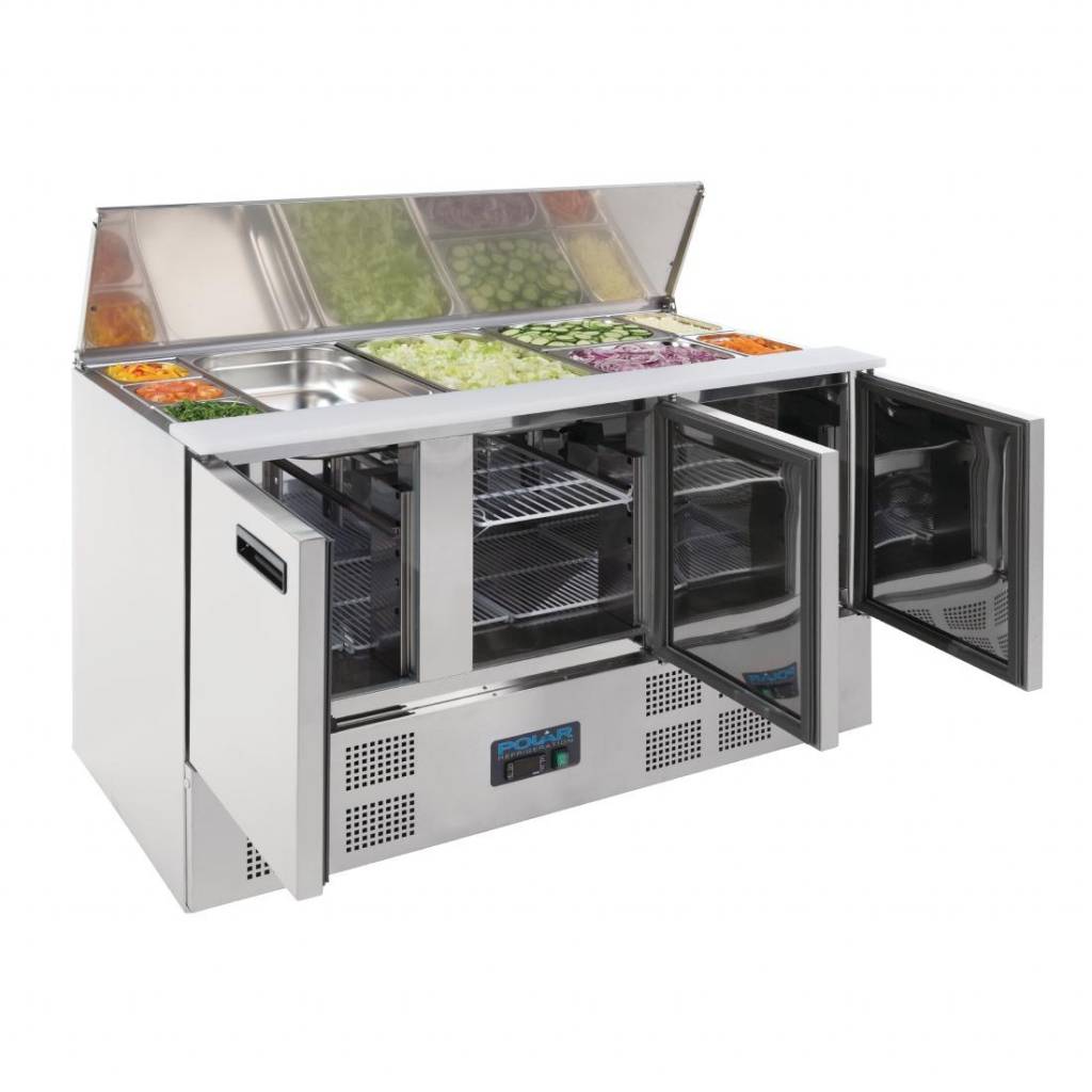 Buy Stainless steel Saladette 3 doors 85x137x70 cm | 4 x 1/1 GN online ...