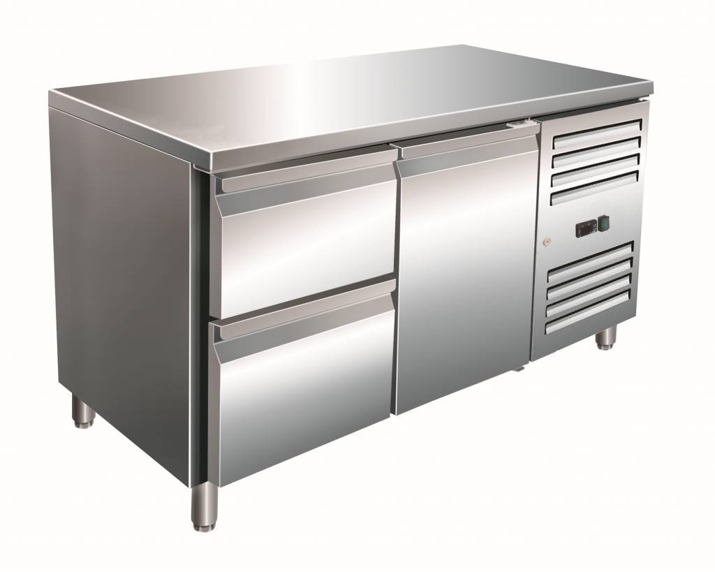 Buy Stainless steel cooling workbench with 1 door and 2 drawers | 136 x ...