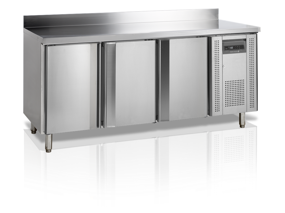 Buy Stainless steel cooling workbench with back wall | 3-door | 180 x ...