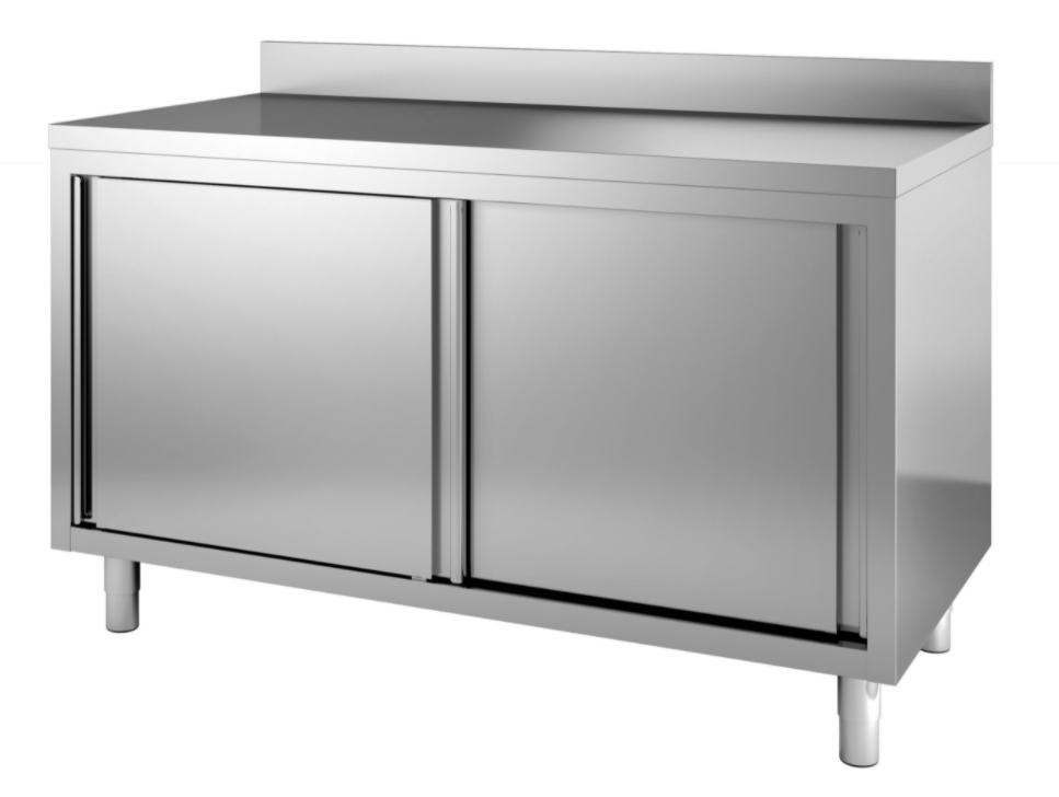 Buy Work table with sliding doors | Stainless steel | 85(H)x70 x140cm ...