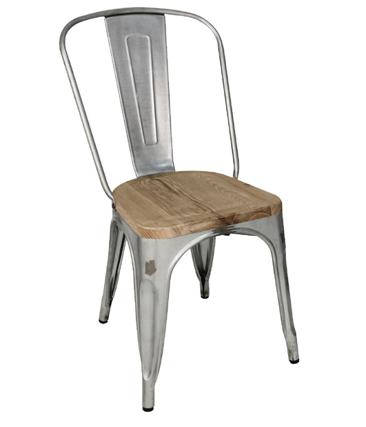 Bistro Stalen Stoel met Houten Zitting | Gegalvaniseerd Staal | 84.7(h ...