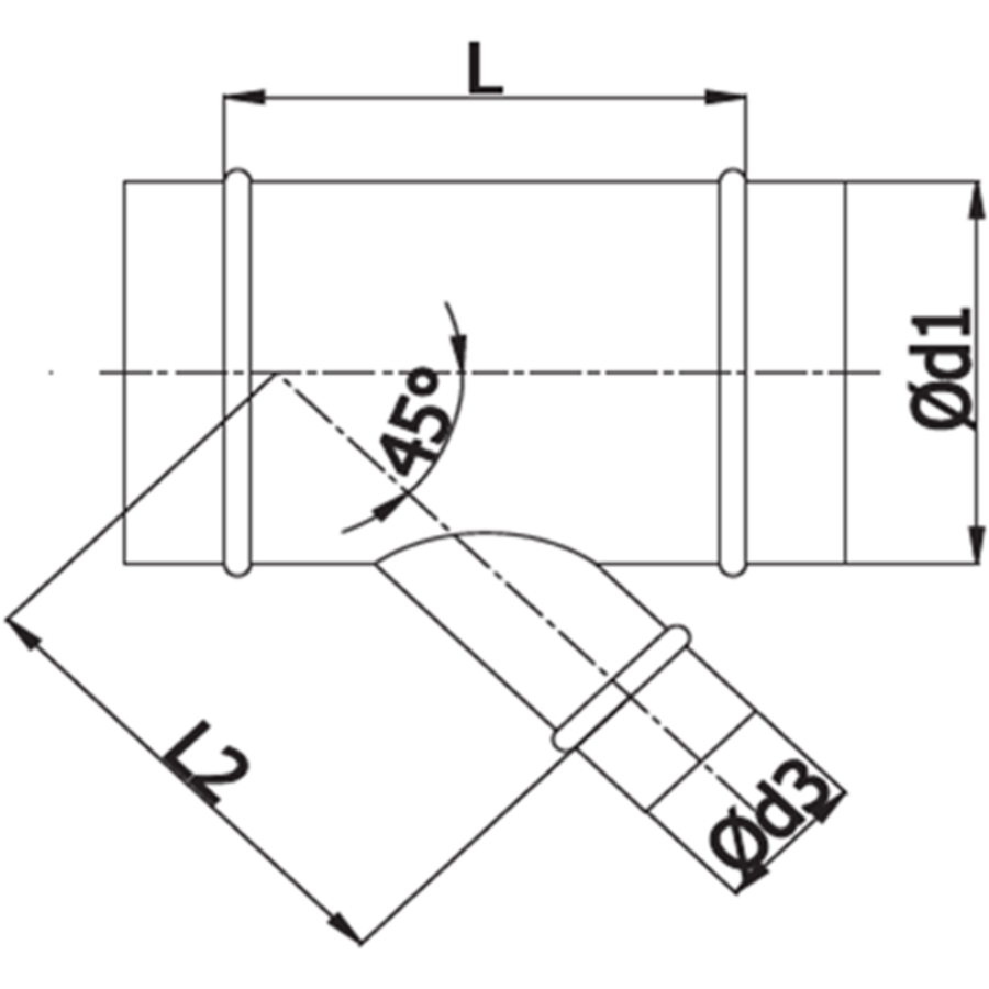 Spiro Safe t-stuk | 45 graden | Staal - Horeca Traders