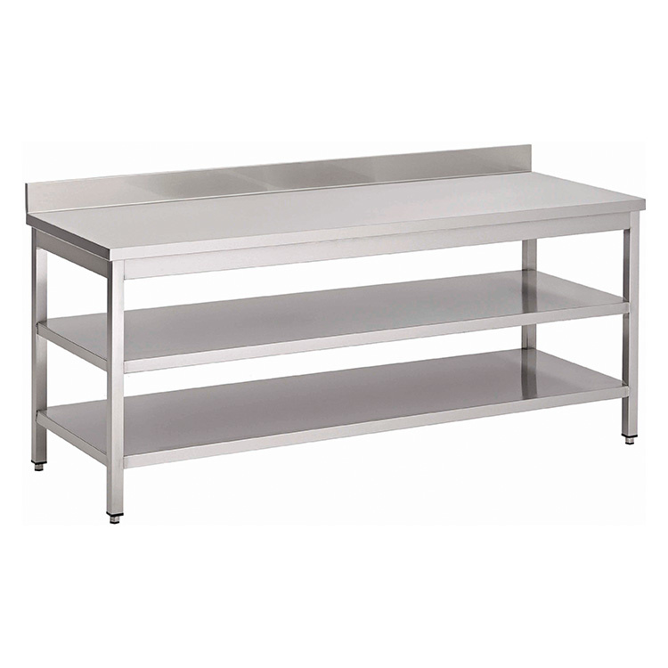 Buy Work table with rear elevation | 2 lower shelves | stainless steel ...