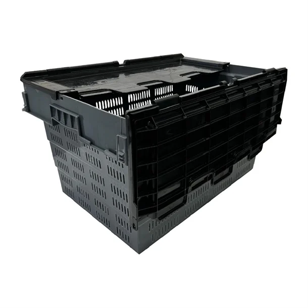 Buy perforated plastic transport storage crate with fixed lid ...