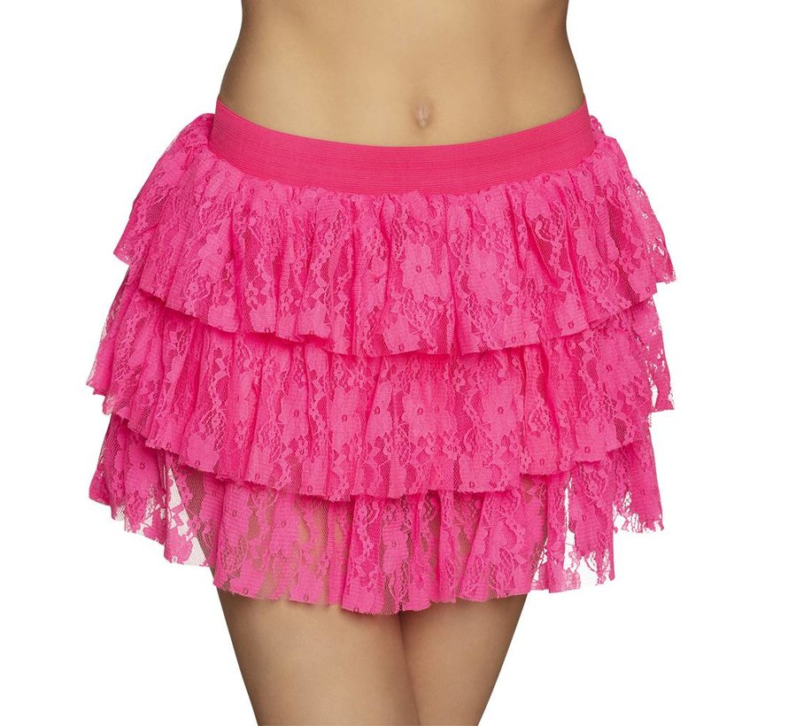 Neon roze Minirokje Lace - Partycorner.nl
