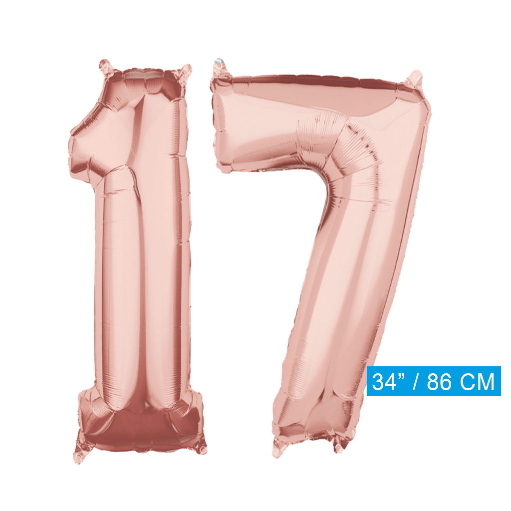 Helium cijfer ballonnen 17 rosé goud - Partycorner.nl