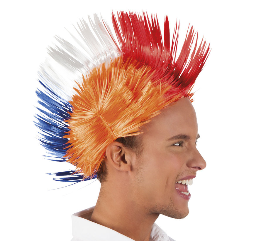 Pruik Spiky Mike oranje met hanenkam - Partycorner.nl