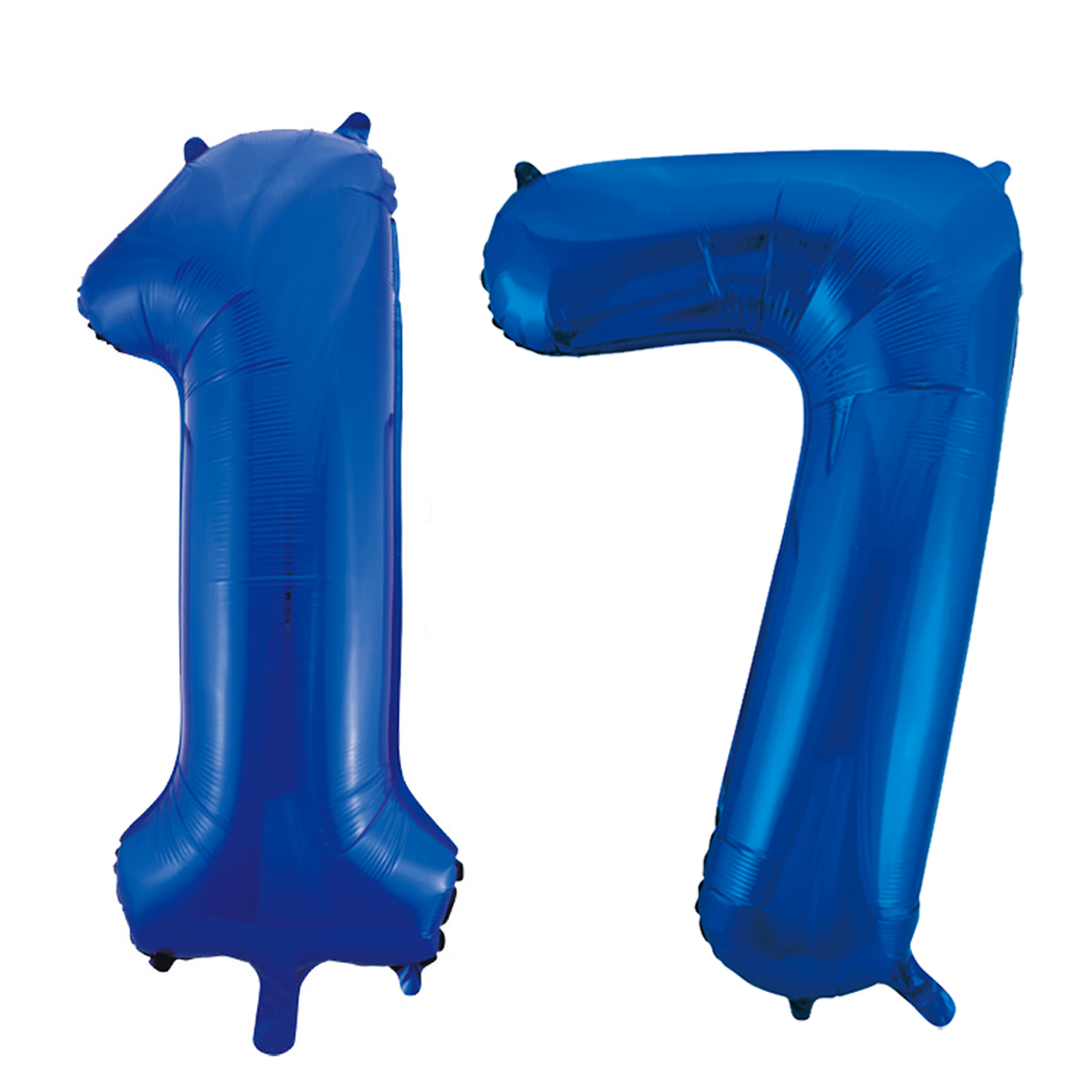 Blauwe folie ballonnen cijfer 17 - Partycorner.nl