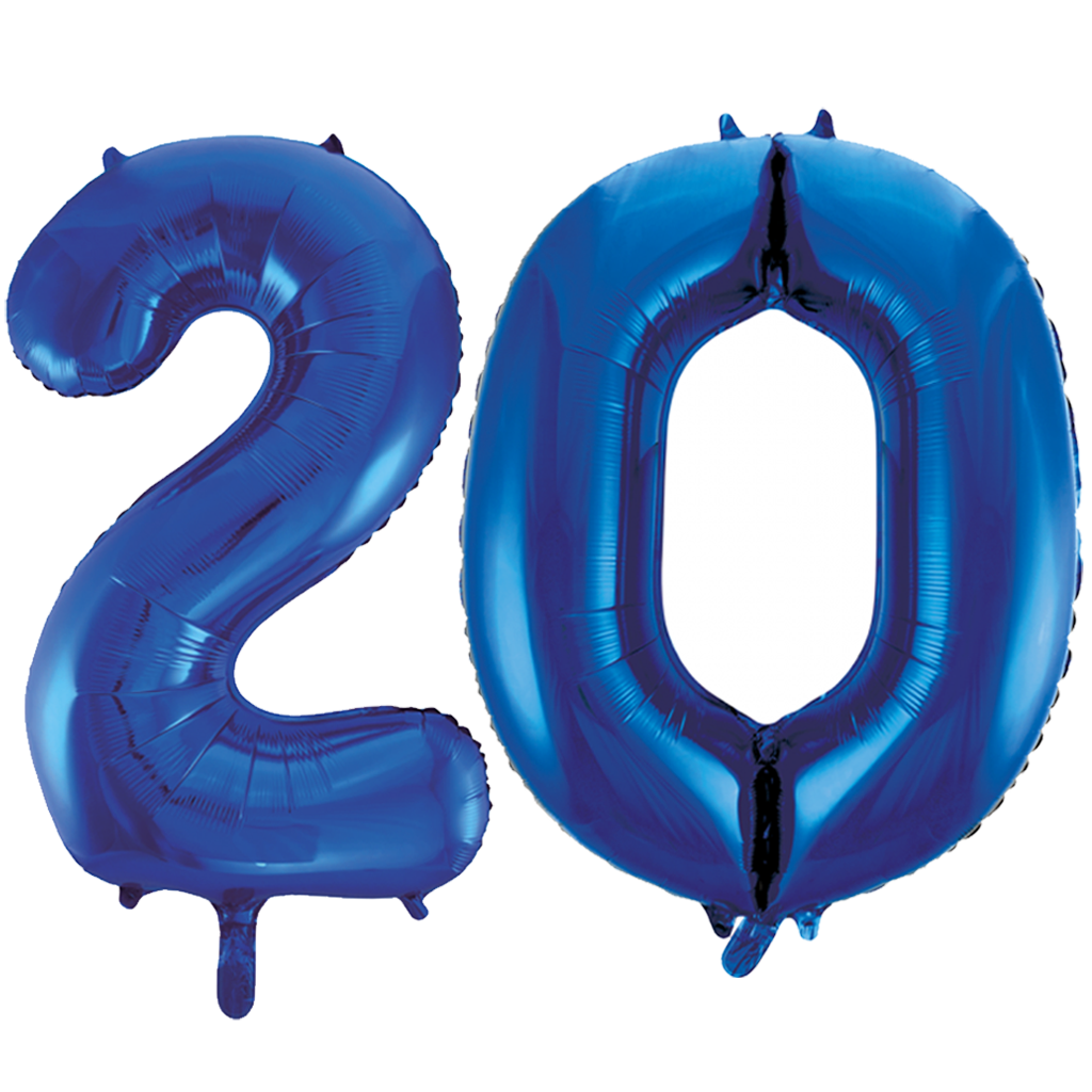 Blauwe folie ballonnen cijfer 20 - Partycorner.nl