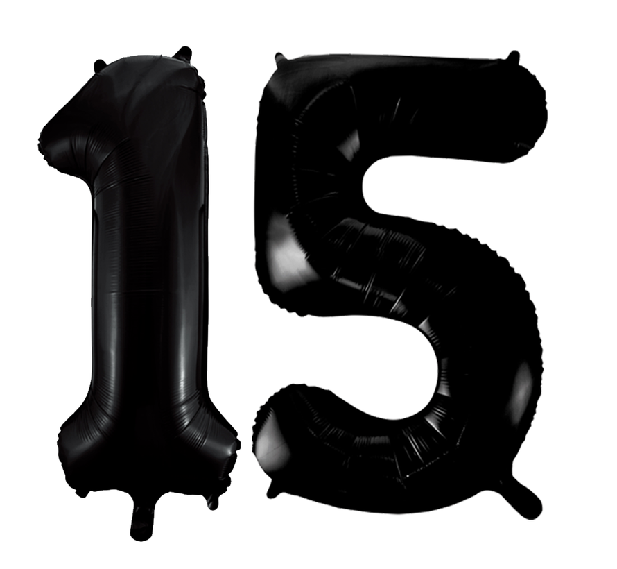 Zwarte cijfer 15 ballonnen - Partycorner.nl