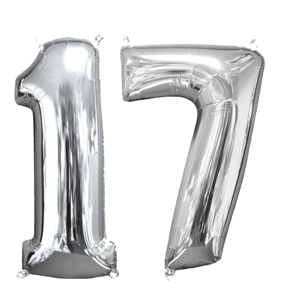Zilveren folie ballon cijfer 17 - Partycorner.nl